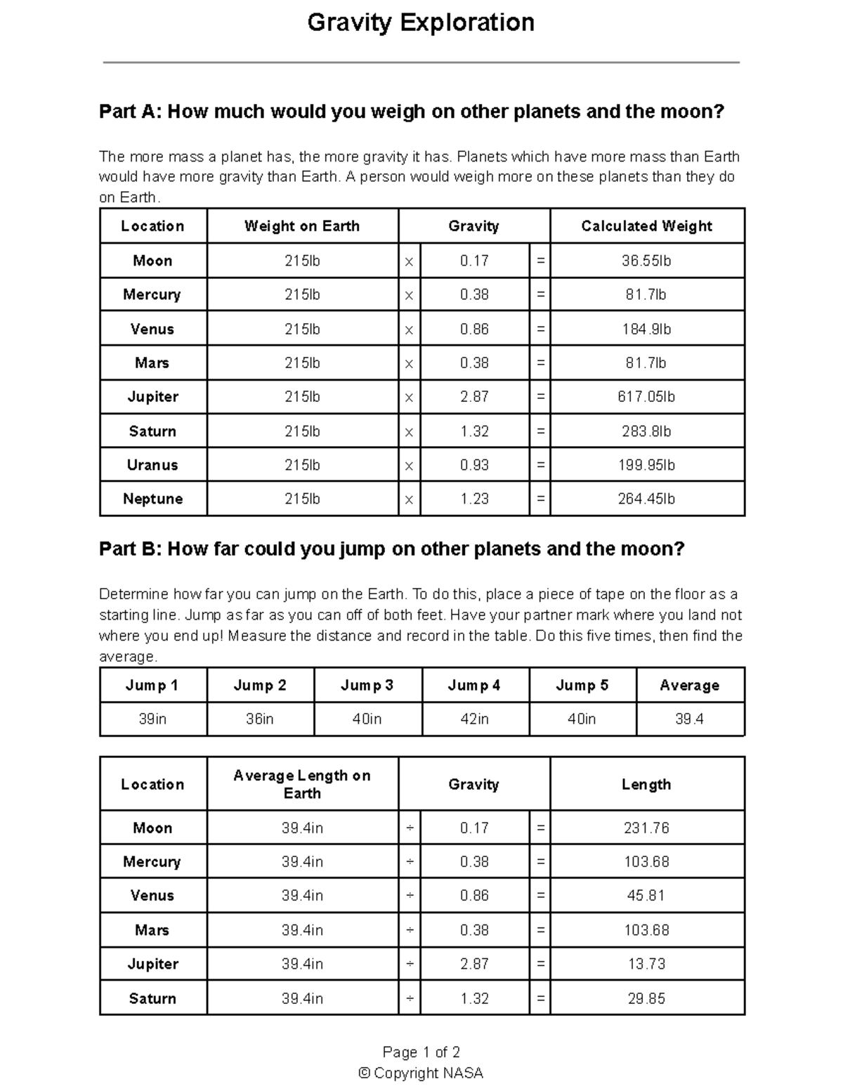 Copy of Gravity Exploration - Gravity Exploration Part A: How much ...