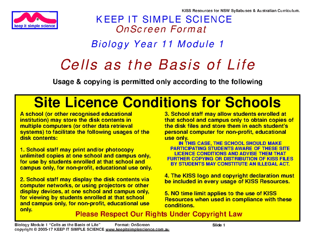 KISS Module Notes Preliminary Biology Module 1 pdf - Biology Module 1 ...
