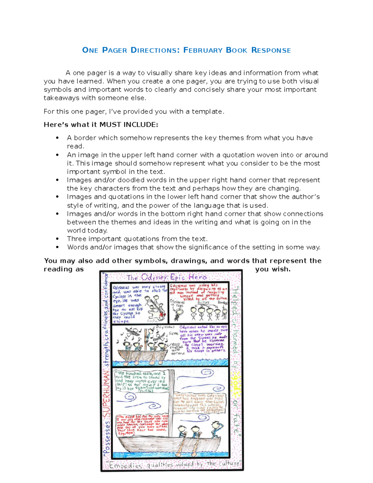 One Pager Directions for February Book Response Assignment - Studocu