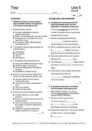 Test A kl. 5 unit 6 - test a kl.5 brainy 6 - UNIT 6 Test A Imię i ...