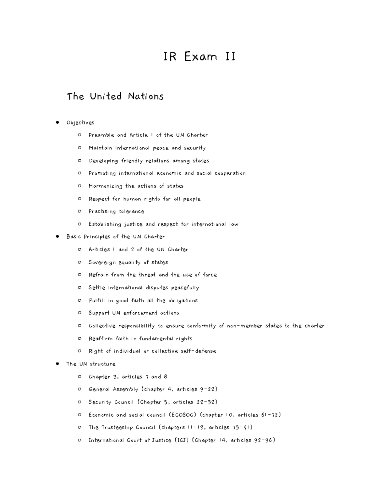 IR Exam II: The United Nations and International Organizations Analysis ...