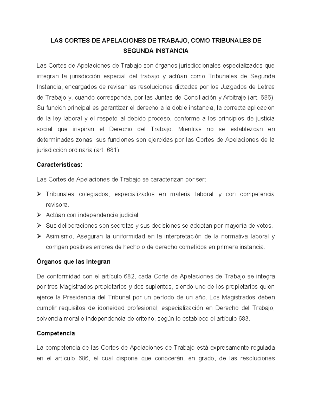 LAS CORTES DE APELACIONES DE TRABAJO: FUNCIONES Y COMPETENCIAS - Studocu