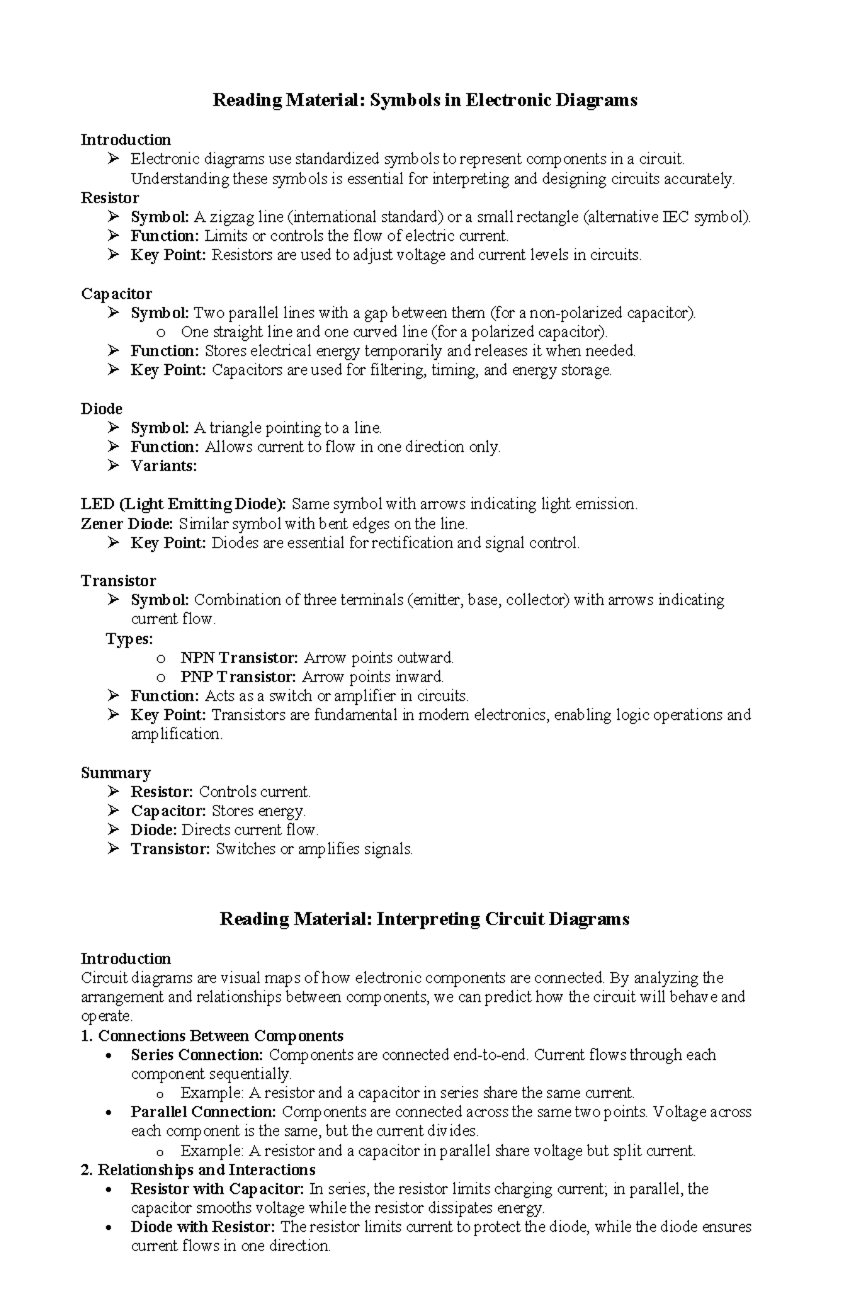 Final Exam Reading Material: Symbols in Electronic Diagrams - Studocu