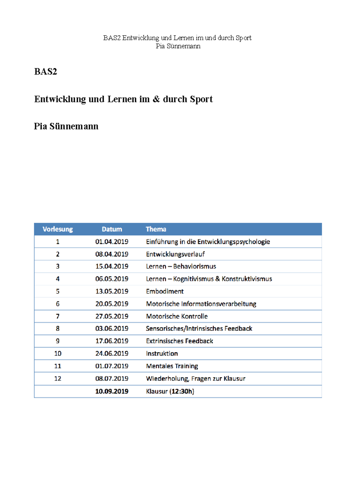 BAS2 Entwicklung & Lernen Zusammenfassung für Klausurvorbereitung - Studocu