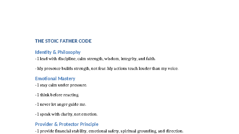 Stoic Father Code: Principles of Parenting and Leadership - Studocu