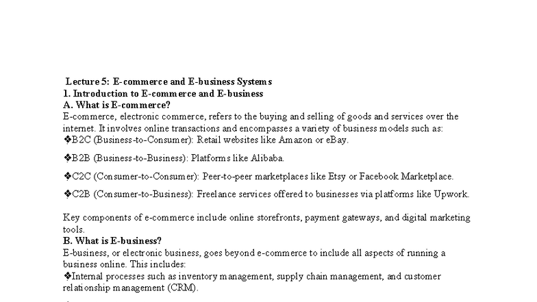 Lecture 5: Introduction to Electronic Commerce and OLTP Systems - Studocu