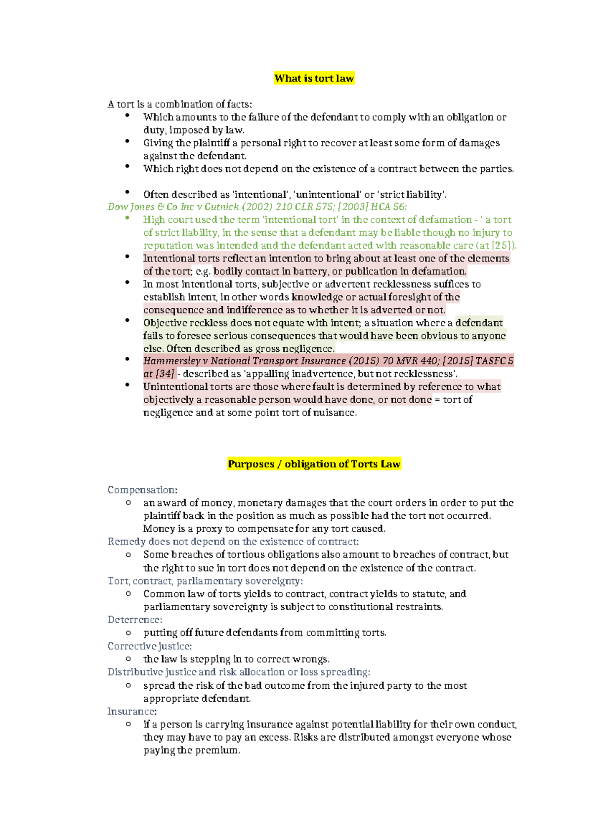 Torts Law Notes: Understanding Liability and Defenses in Tort Cases ...
