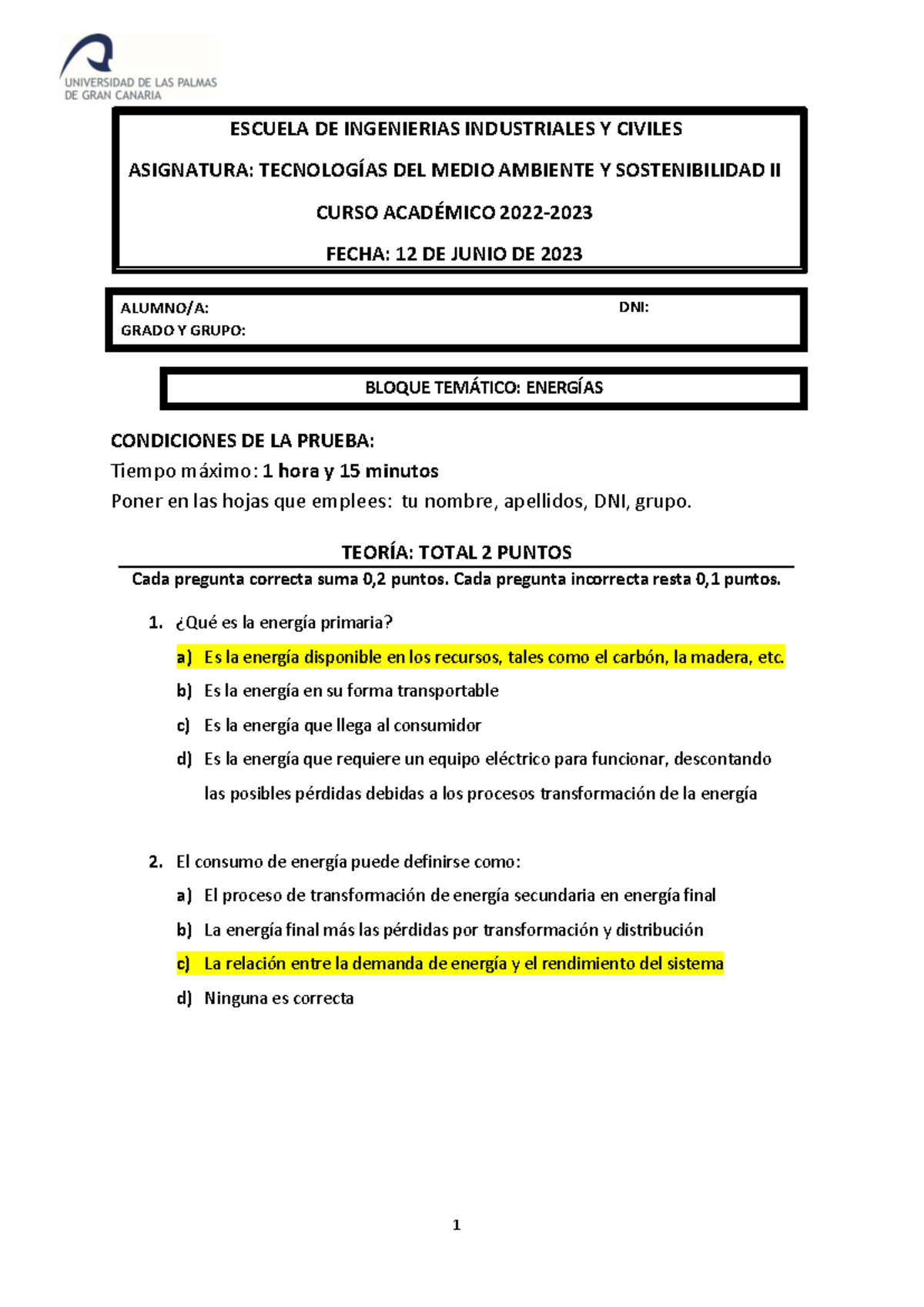 Exámenes de Tecnologías del Medio Ambiente y Sostenibilidad II ...