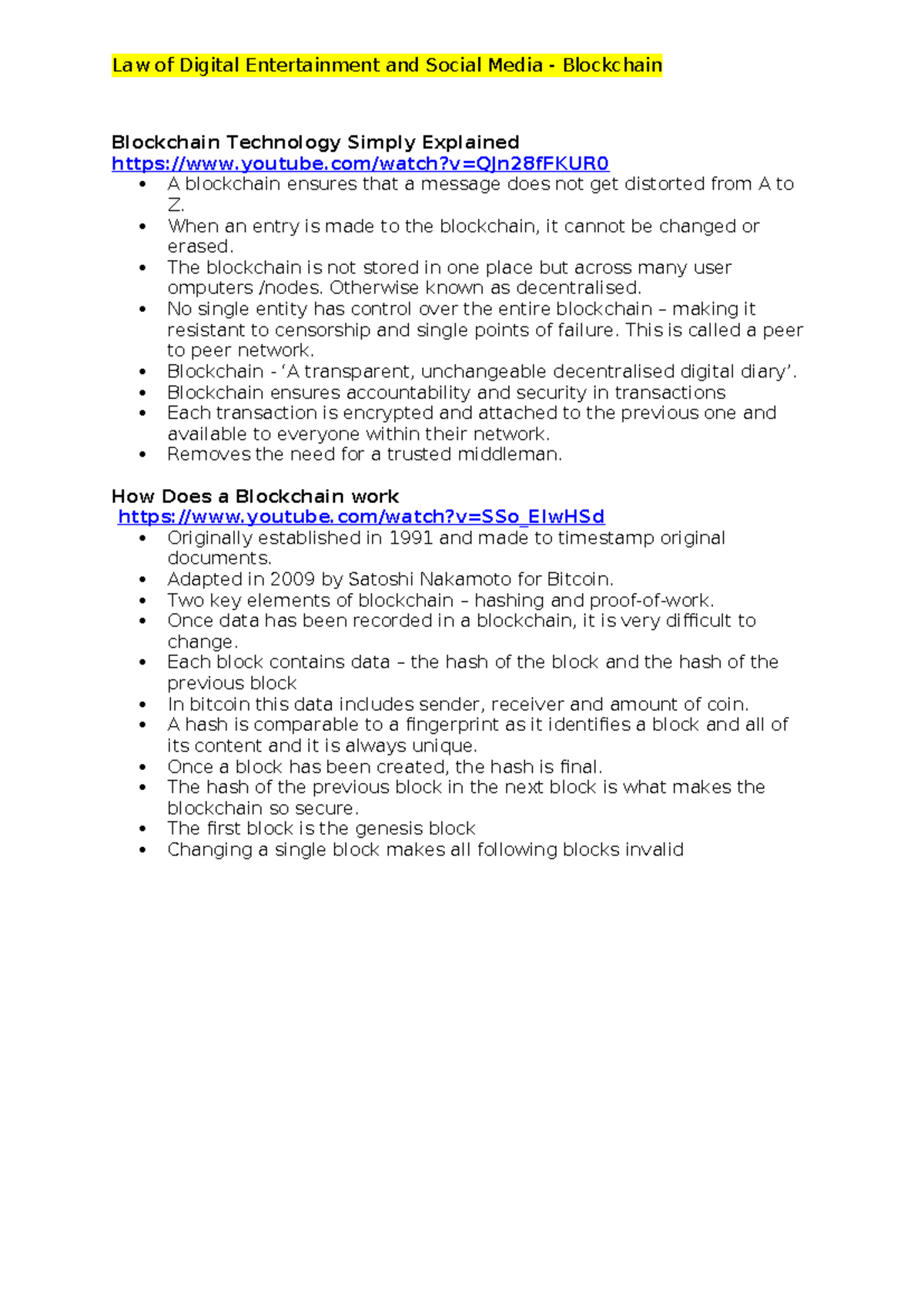 Seminar 10 – Blockchain - Law of Digital Entertainment and Social Media ...
