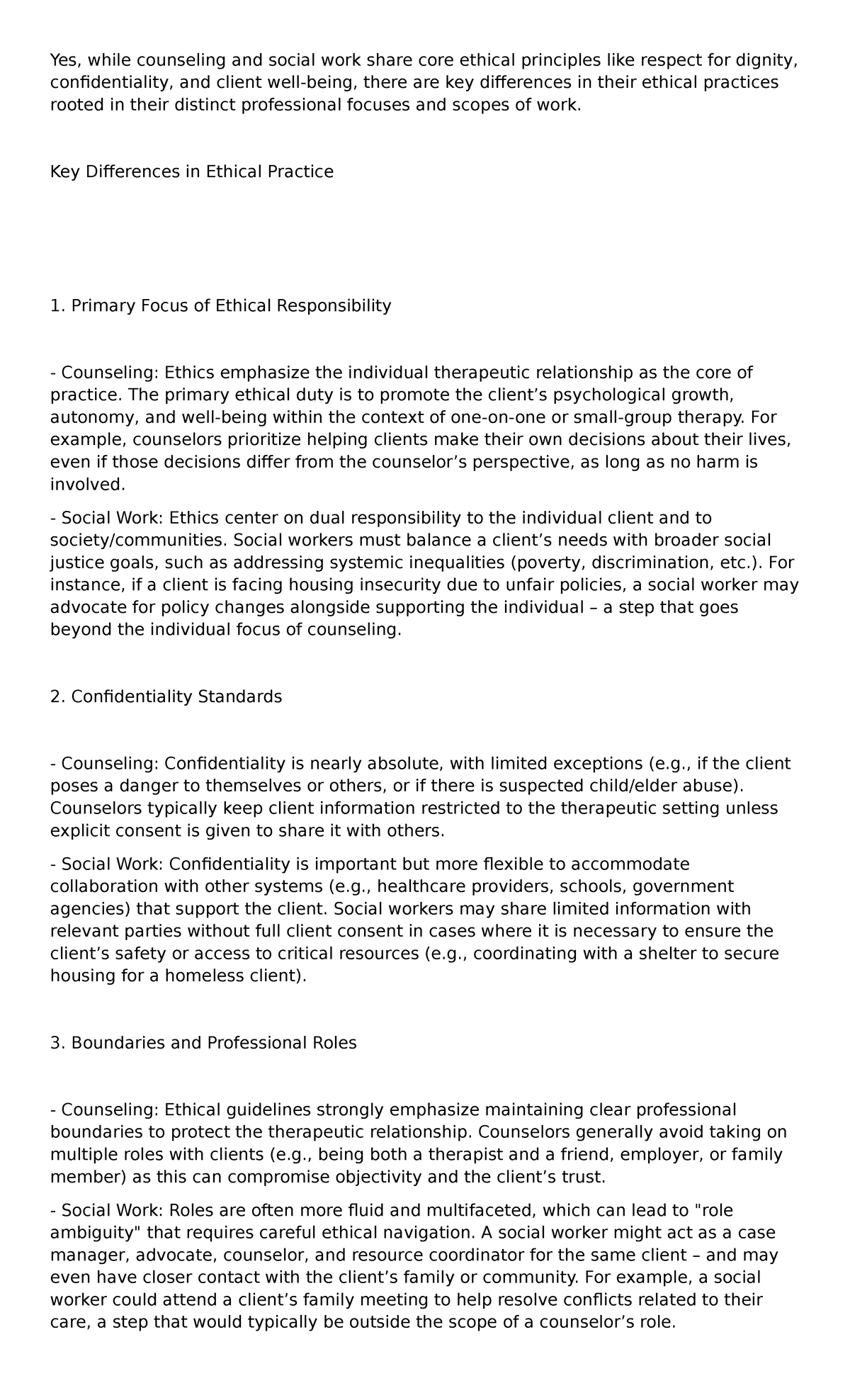 C&SW 101: Ethical Practices in Counseling vs. Social Work - Studocu