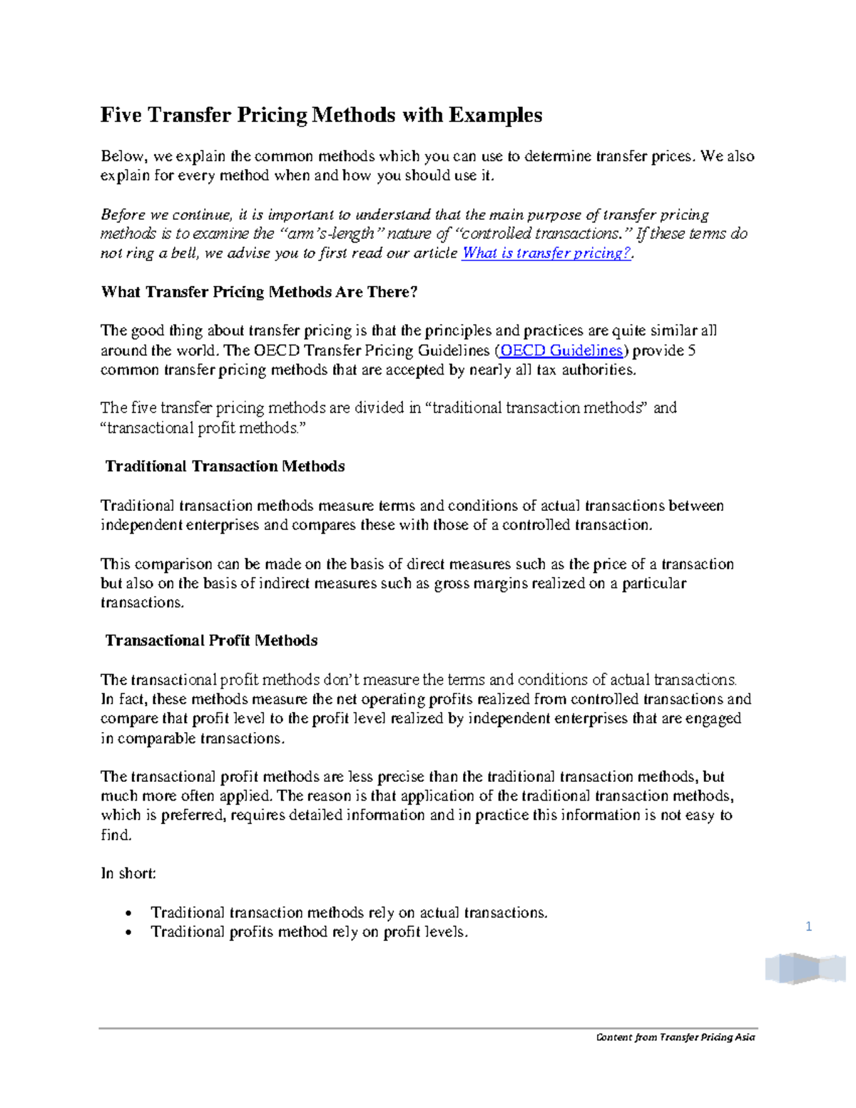 Five Transfer Pricing Methods Explained: Practical Insights and ...