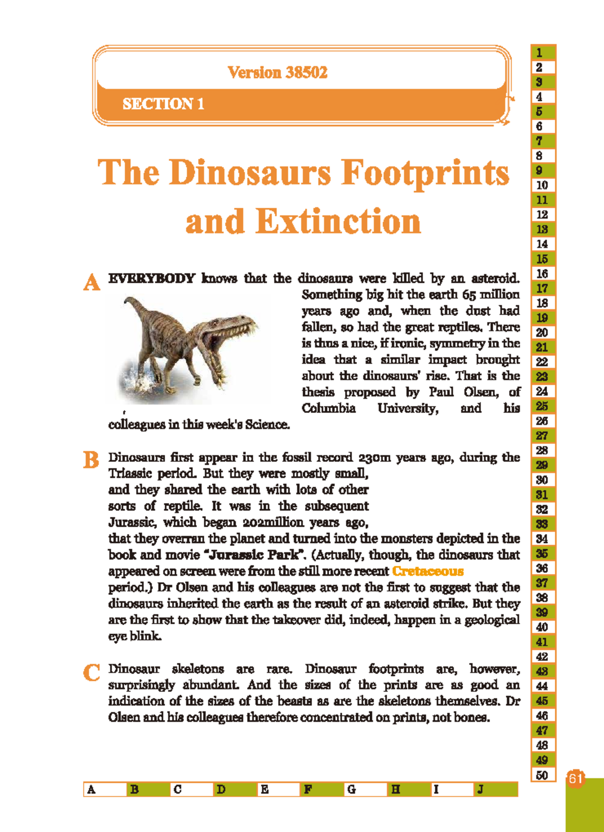 The Dinosaurs Footprints and Extinction - 1 Version 38502 2 3 4 SECTION ...