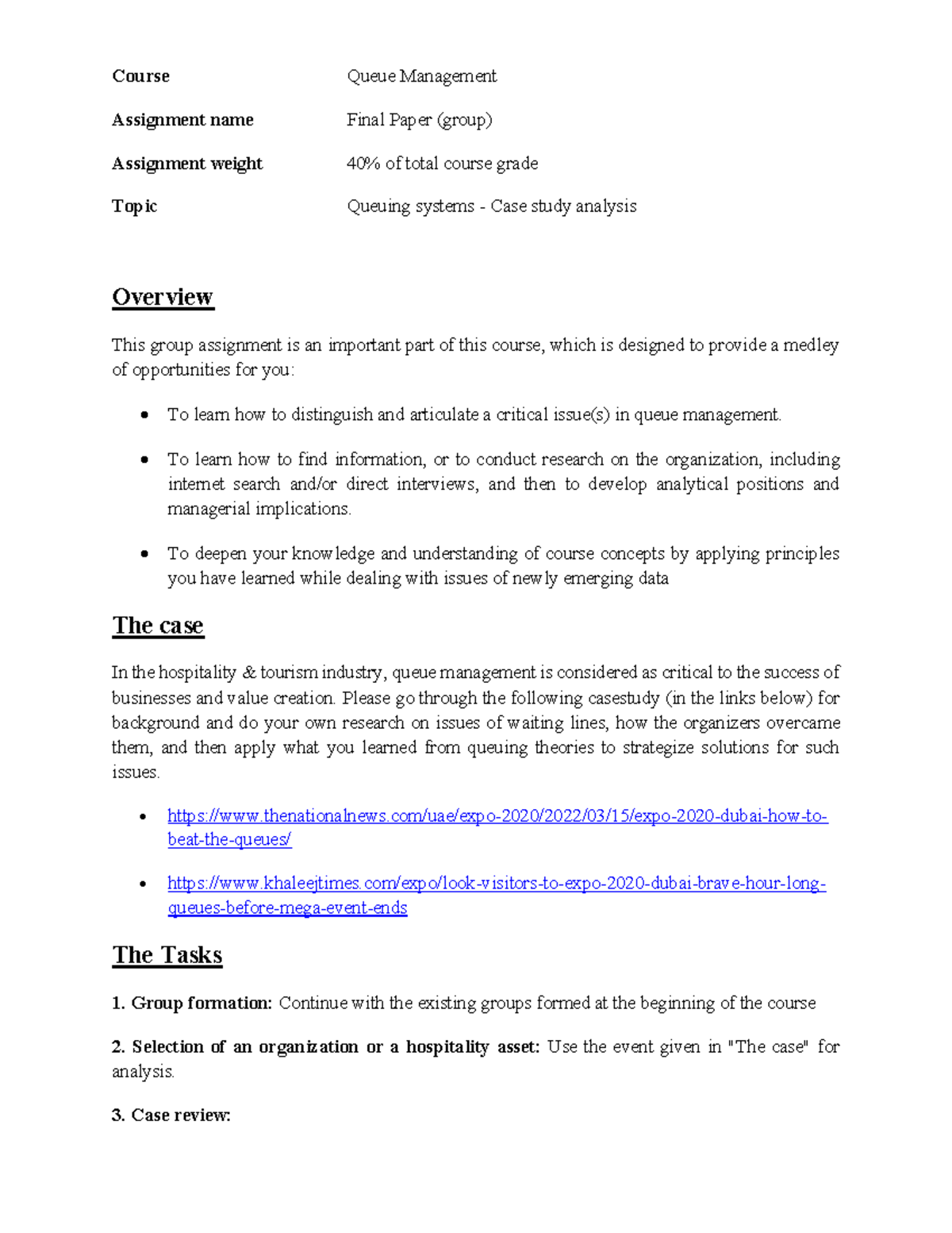 Queue Management Case Study Analysis - Final Assignment (2026) - Studocu