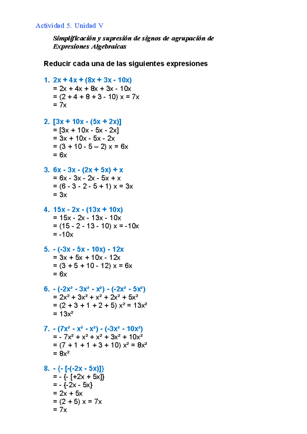 Tarea 5: Simplificación de Expresiones Algebraicas en Matemática Básica ...