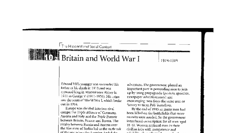 Britain and World War I: Historical Context and Key Events - Studocu
