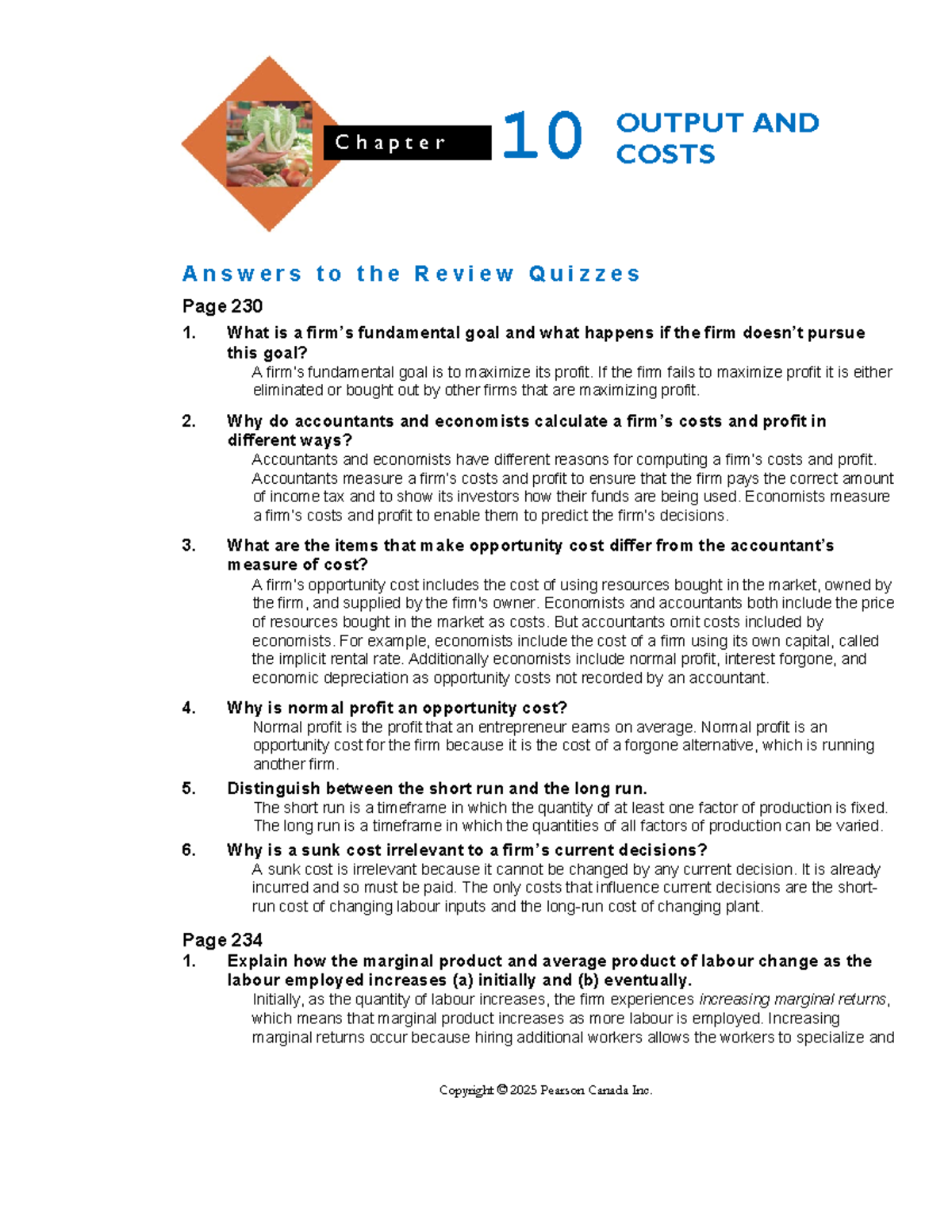 Chapter 10 OUTPUT AND COSTS: Review Quiz Answers for Microeconomics 10 ...