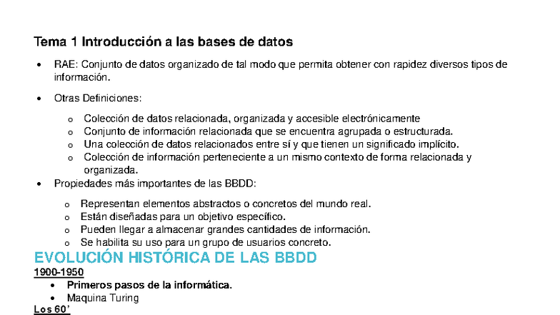 Resumen completo de Bases de Datos - Tema 1 RAE - Studocu