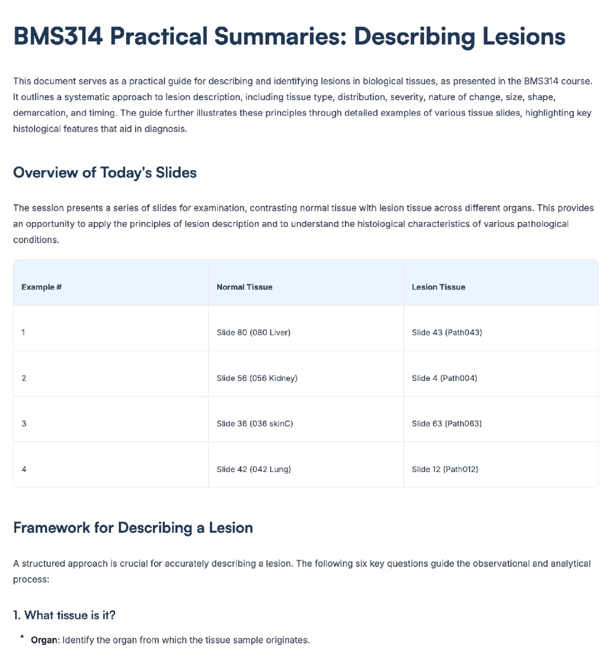 BMS314 Practical Guide: Systematic Lesion Description - Studocu