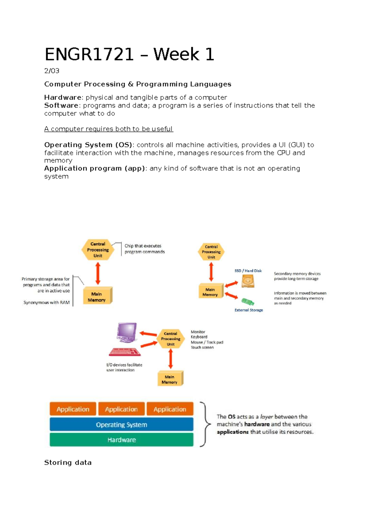 ENGR1721 Week 1: Intro to Computer Processing & Programming Languages ...