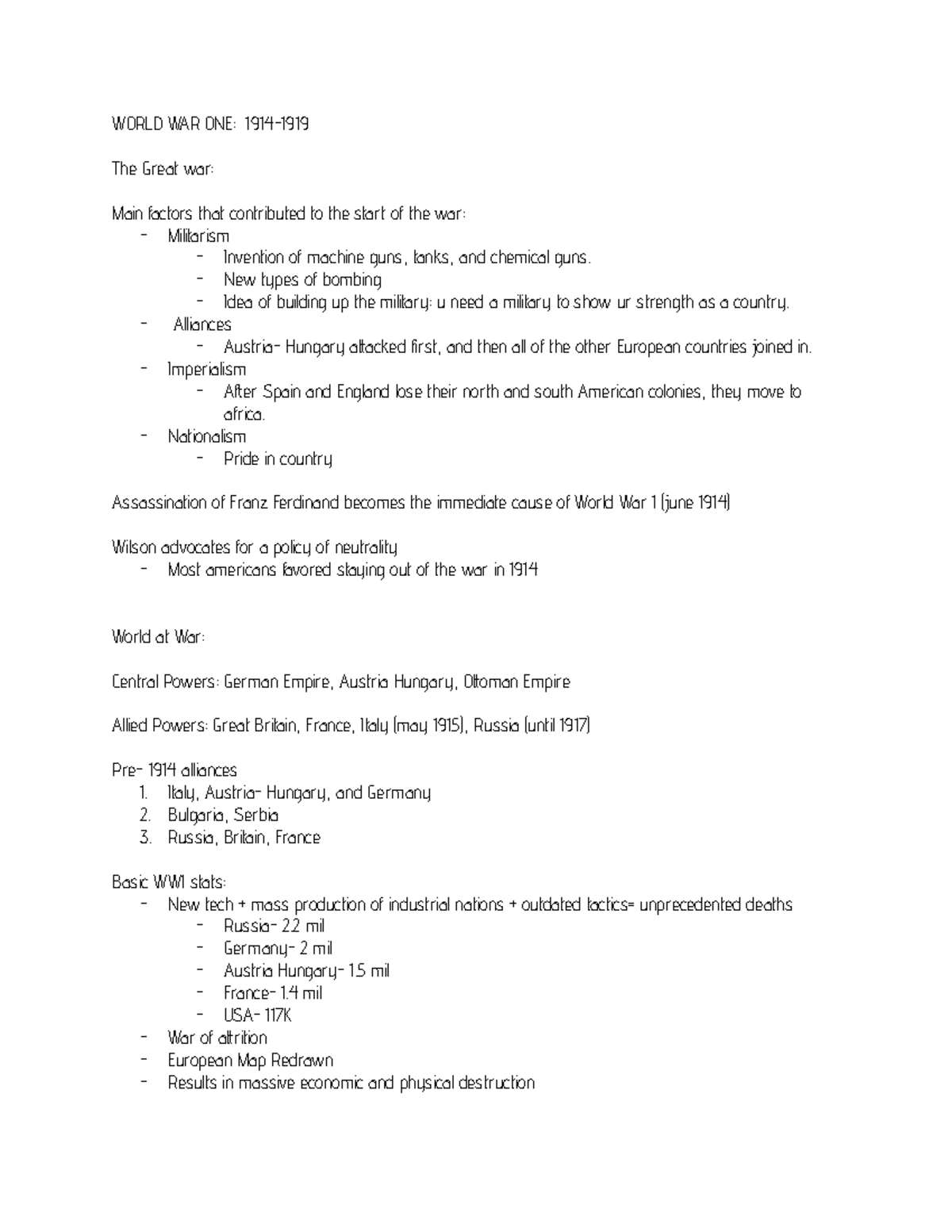 Unit 9 Apush- WW1 - WORLD WAR ONE: 1914- The Great war: Main factors ...