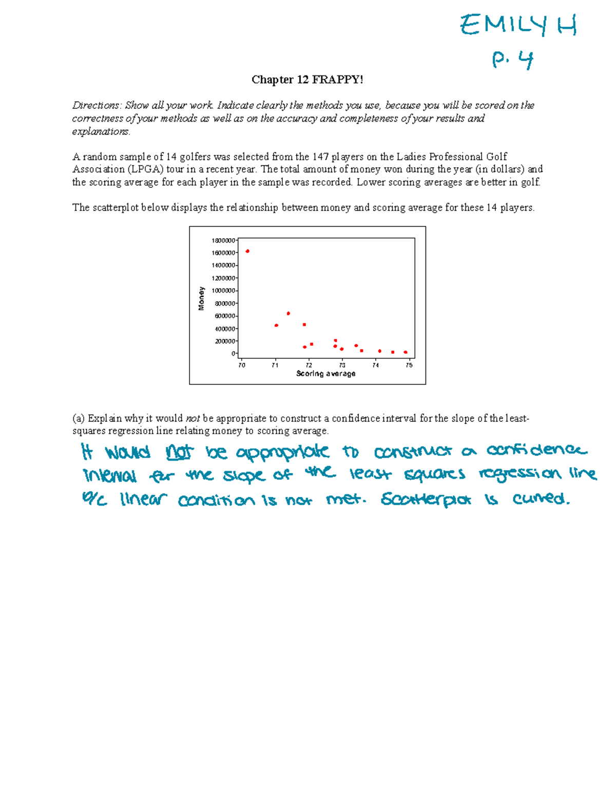 Chapter 12: Analysis of LPGA Golfer Earnings and Scoring Averages - Studocu