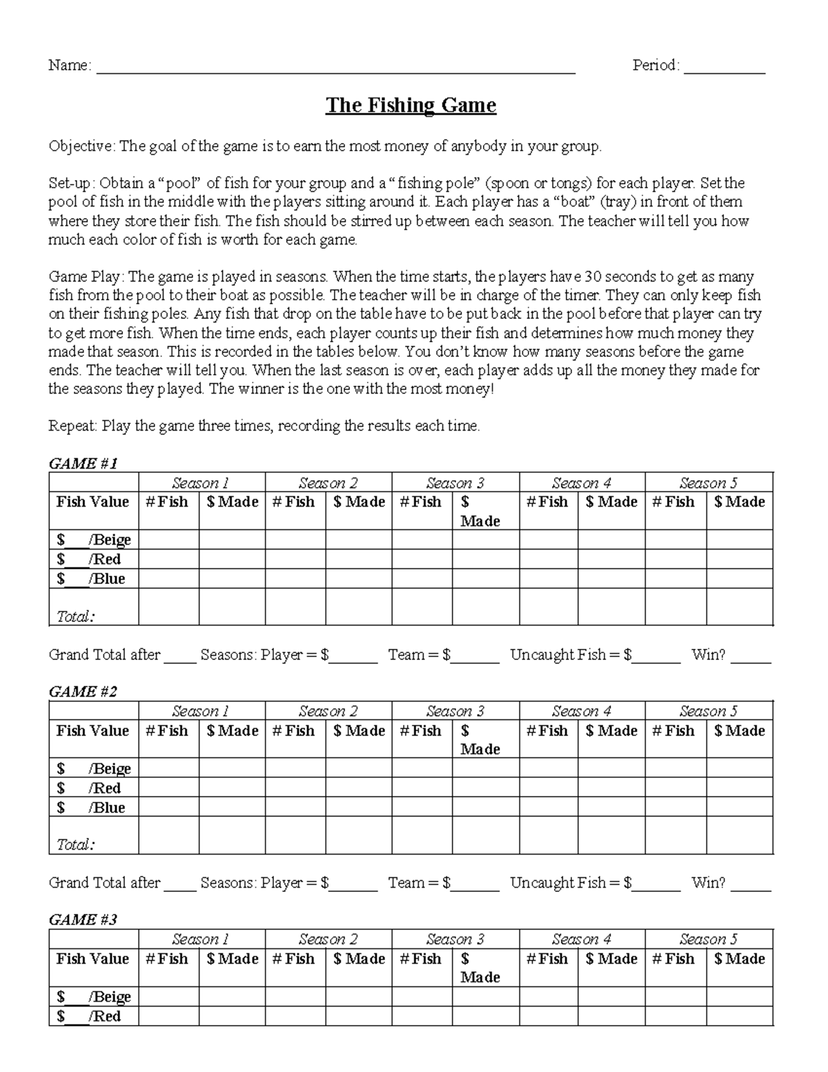 Sustainability Lab: Fishing Game Instructions & Score Sheets - Studocu