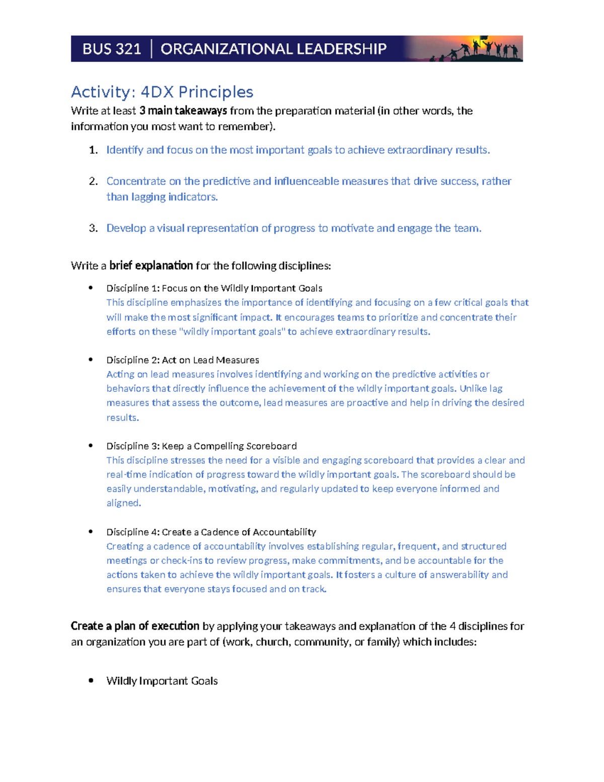 Bus321 W03 Activity: Key Takeaways & 4DX Principles Explained - Studocu