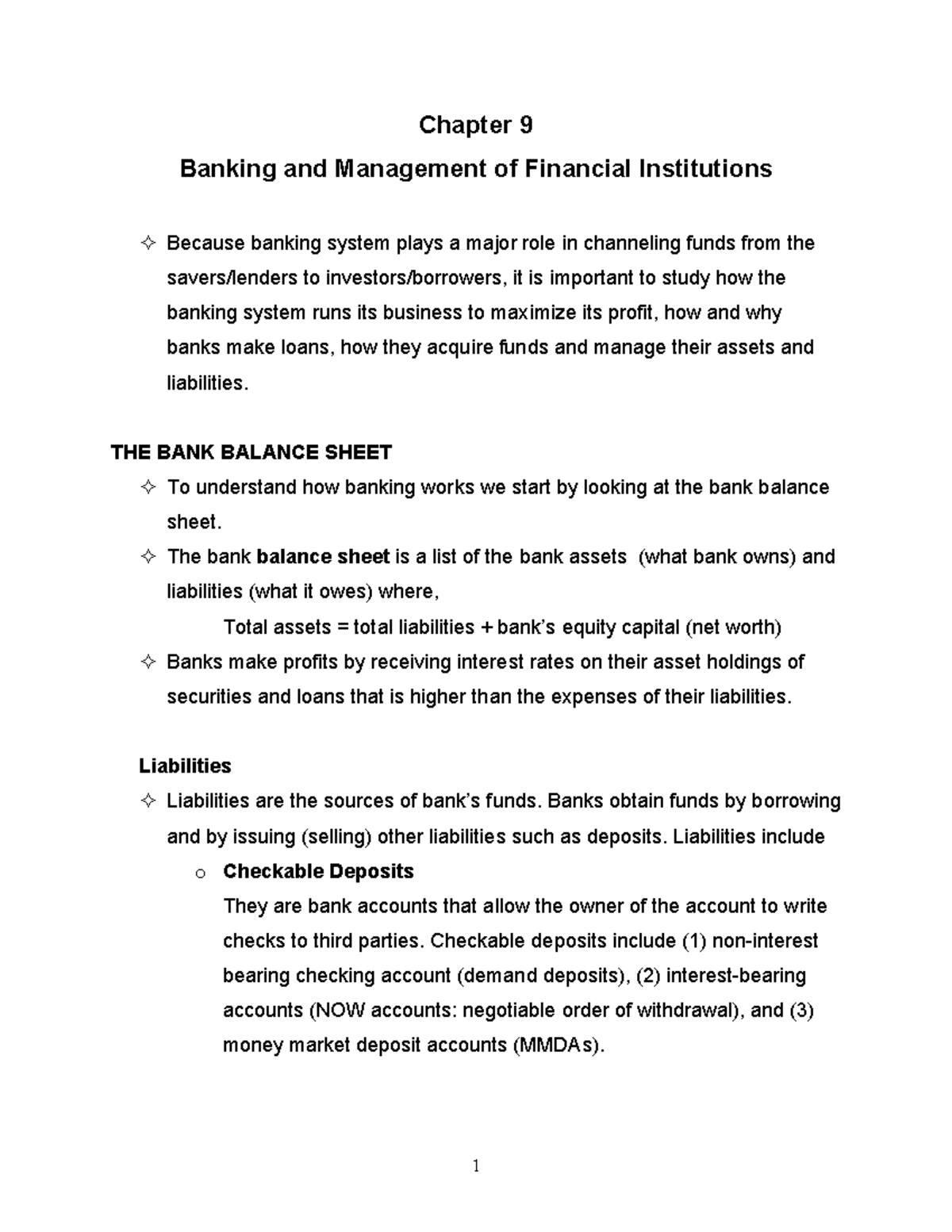 Chapter 9 Banking and the Management of Financial Institutions ...
