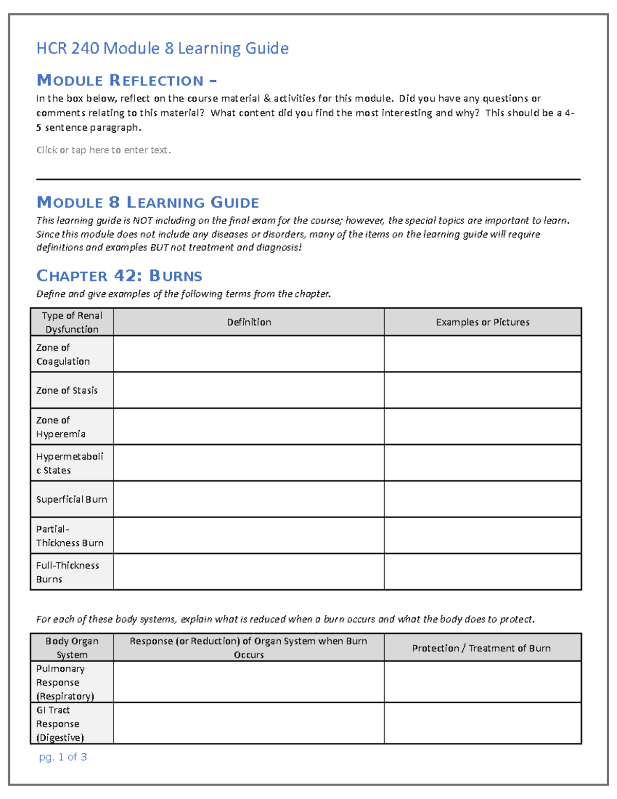 HCR 240 Module 8 Final Learning Guide and Reflections on Material - Studocu