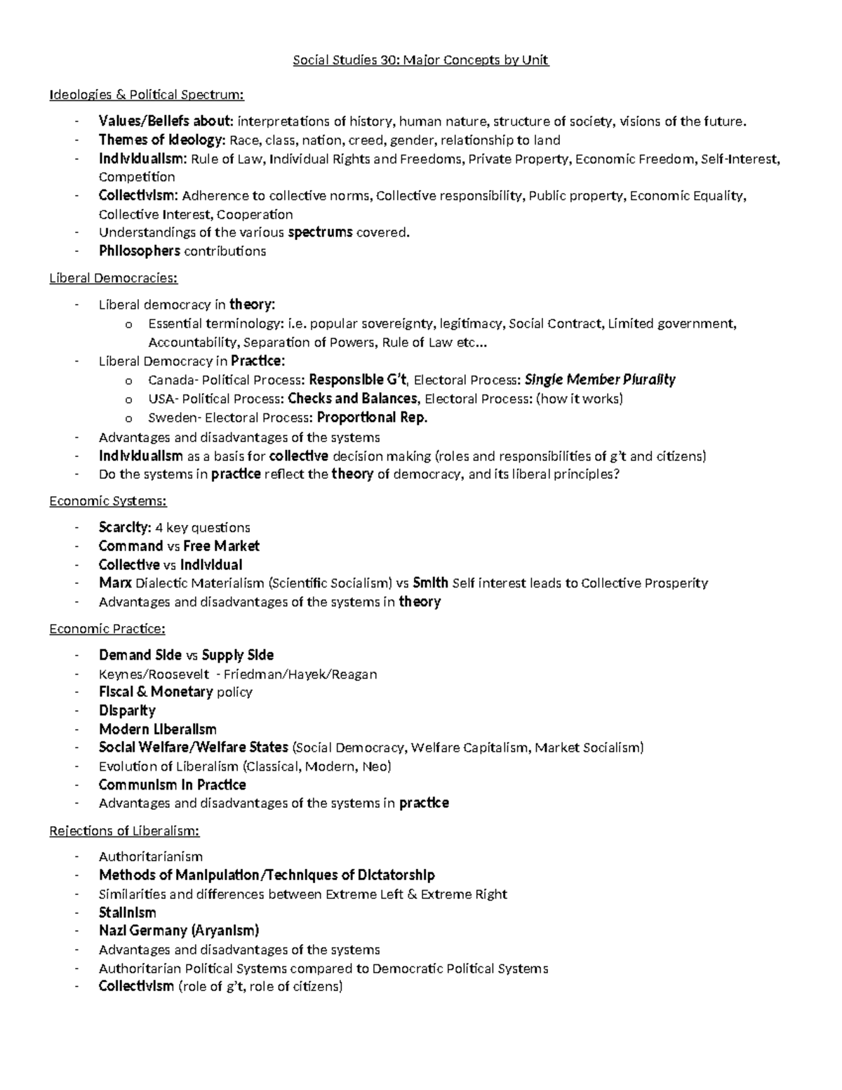 Social Studies 30 Review concepts - Social Studies 30: Major Concepts ...