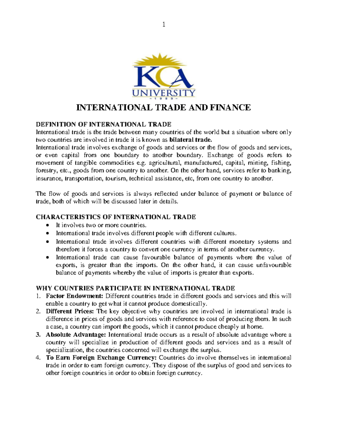 International Trade that explains how trade works inside and outside ...