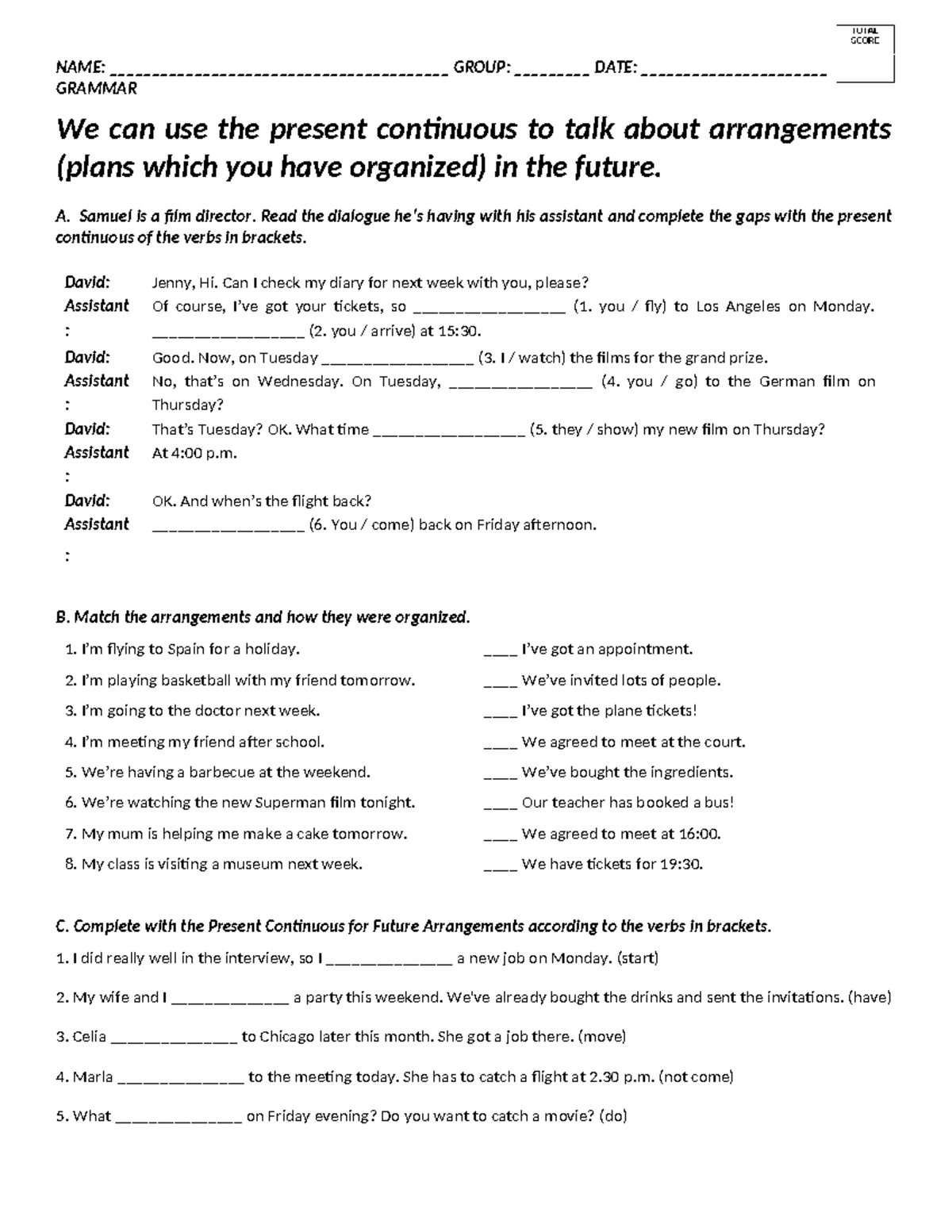 Grammar: Present Progressive for Future Arrangements (2) - Studocu