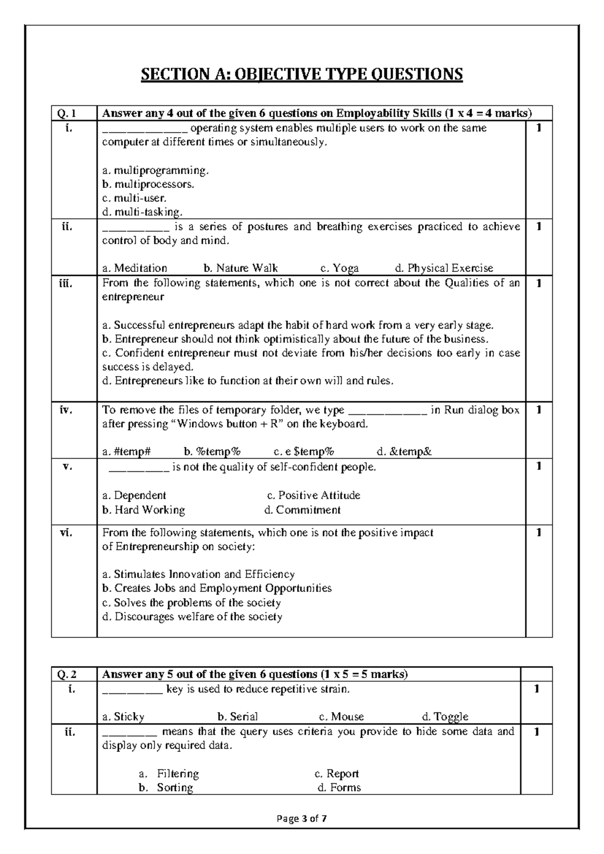 402 IT Class 10th: Employability Skills Objective & Subjective ...