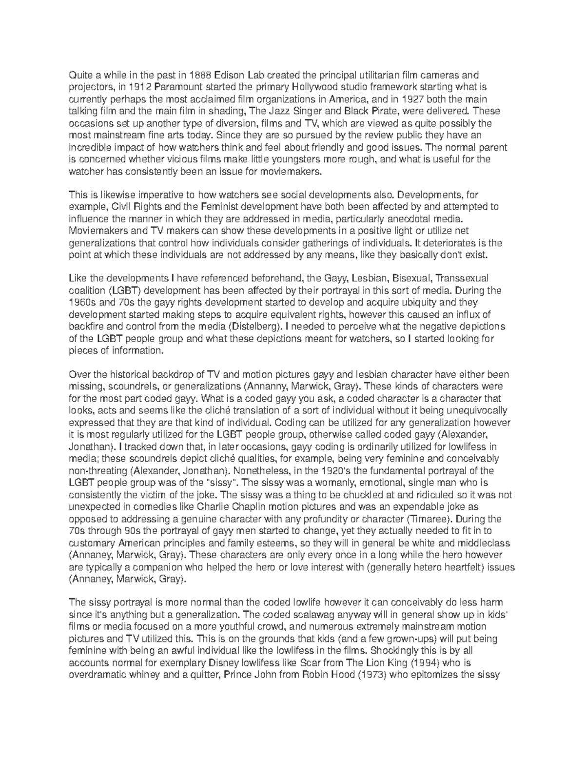 Essay 2: Representation of LGBT in Media - A Critical Analysis - Studocu