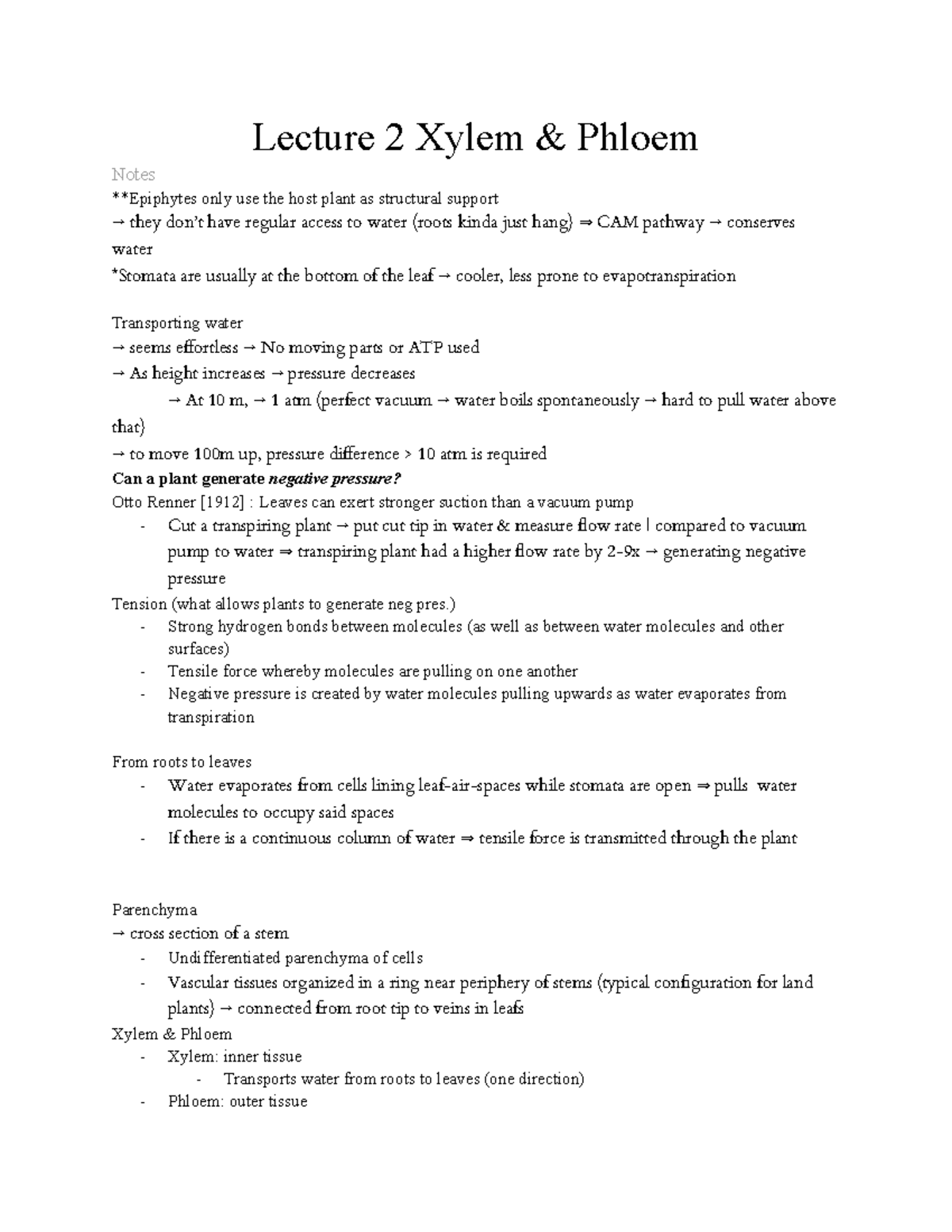 Mod1 Lec2 - Module 1 lecture 2 notes! (Xylem & Phloem) - Lecture 2 ...