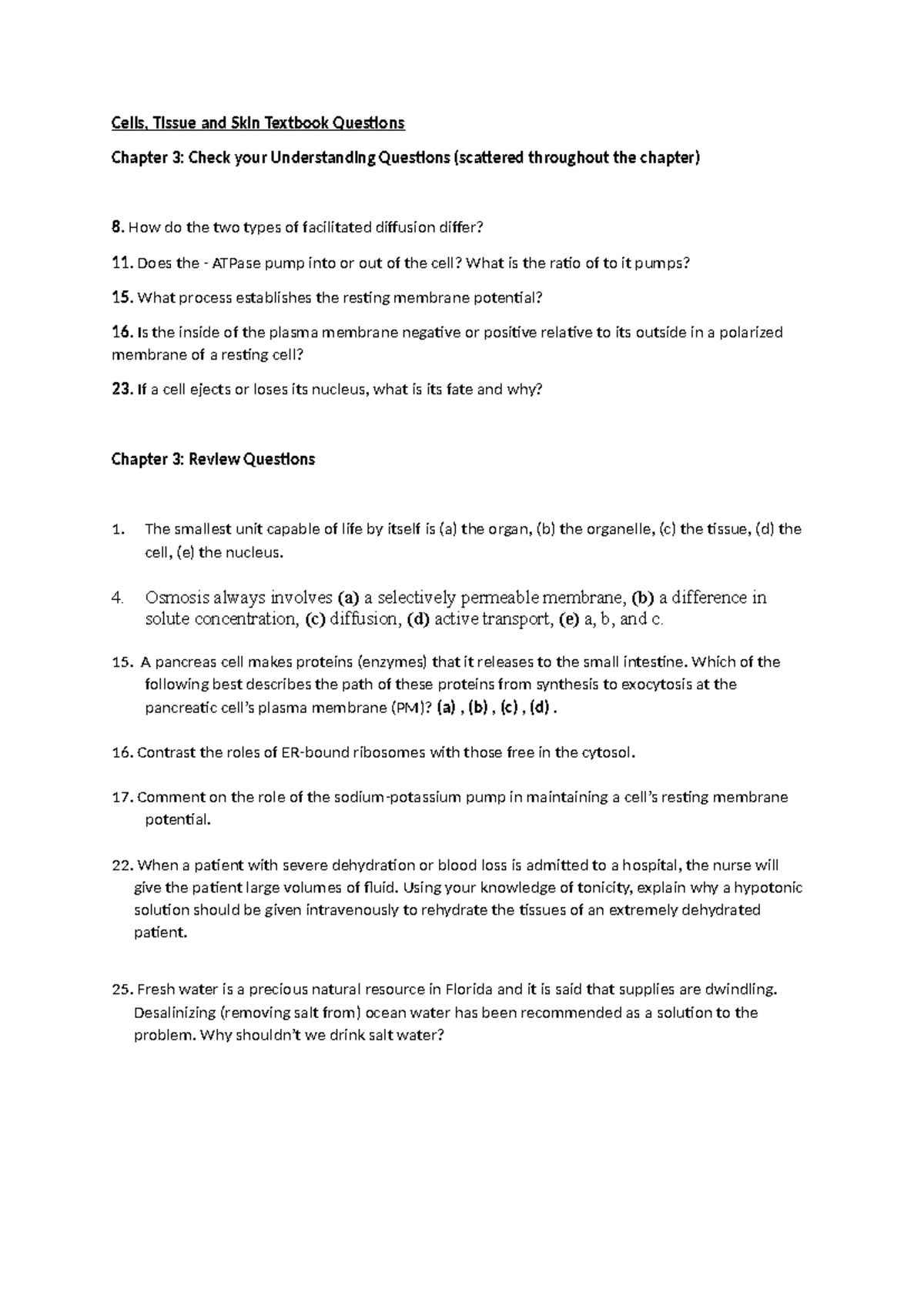 BIO101: Cells, Tissue, and Skin - Chapter 3 & 4 Questions and Answers ...