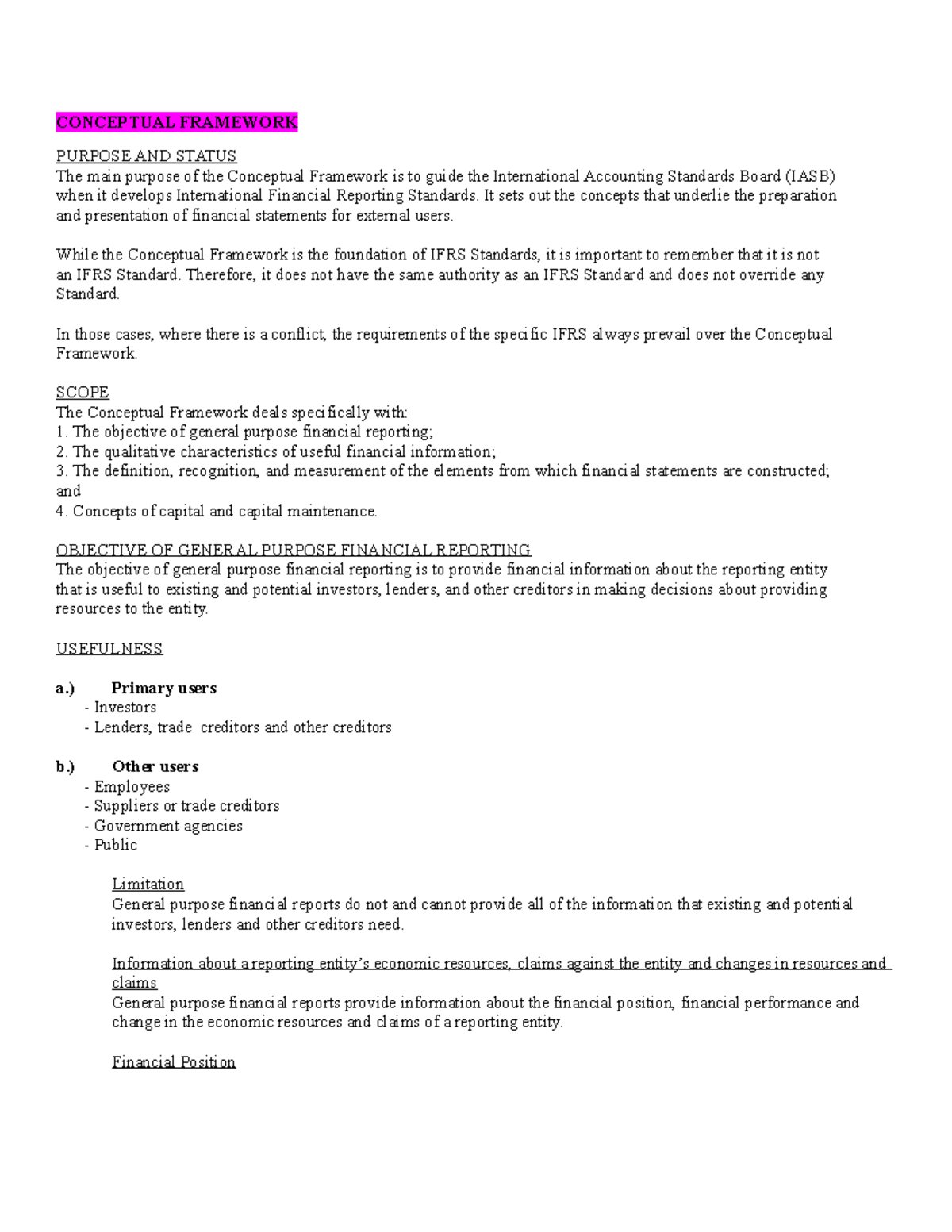 Conceptual Framework Cfas Notes Conceptual Framework Purpose And