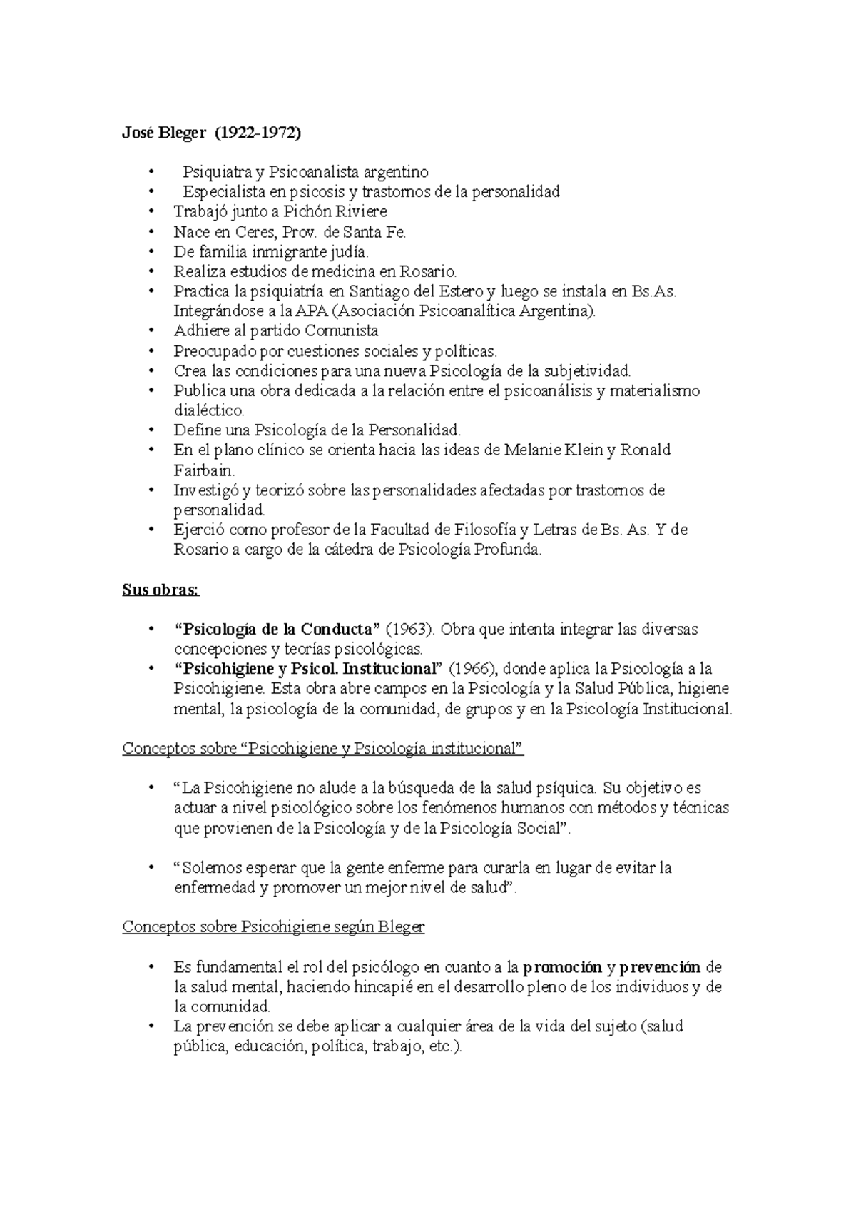 José Bleger - Resumen Psicología Institucional - Bleger y Psicoanalista ...