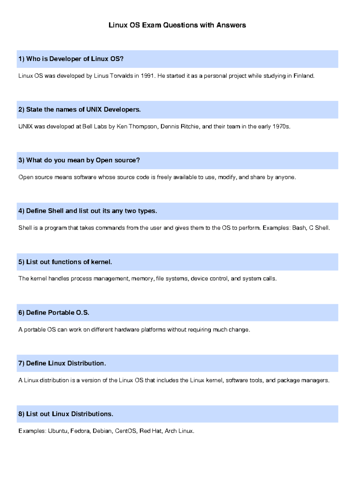Linux OS Exam Questions & Answers: Comprehensive Guide Part 1 - Studocu
