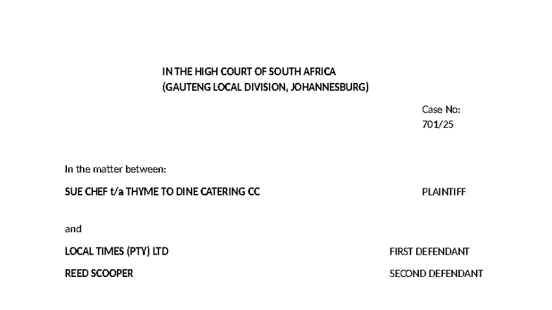 Application for Default Judgment - Case No: [2025/12345] - Studocu