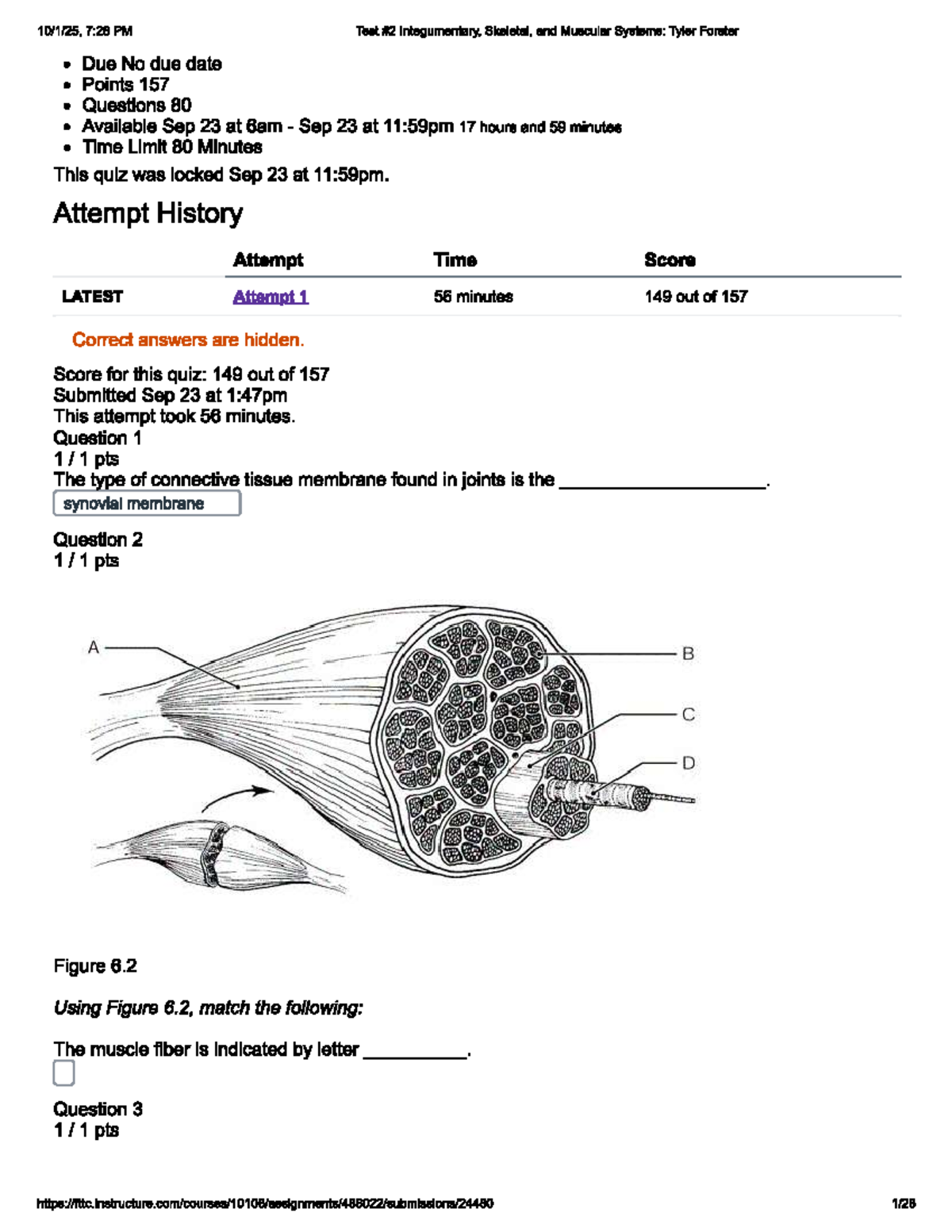 Test #2: Integumentary, Skeletal, and Muscular Systems (Course Code ...