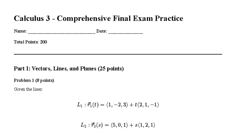 Calculus 3 Comprehensive Final Exam Practice Guide - Studocu