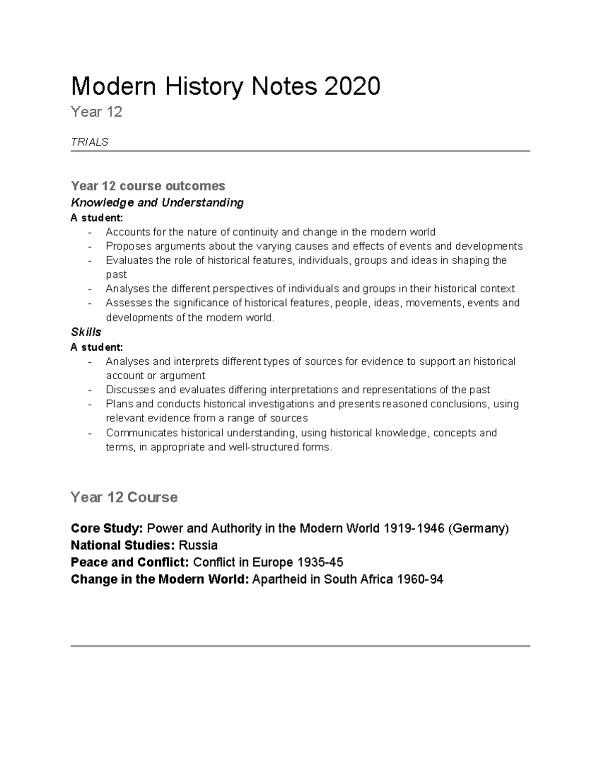 Year 12 Modern History Syllabus: Power & Authority 1919-1946 Notes ...
