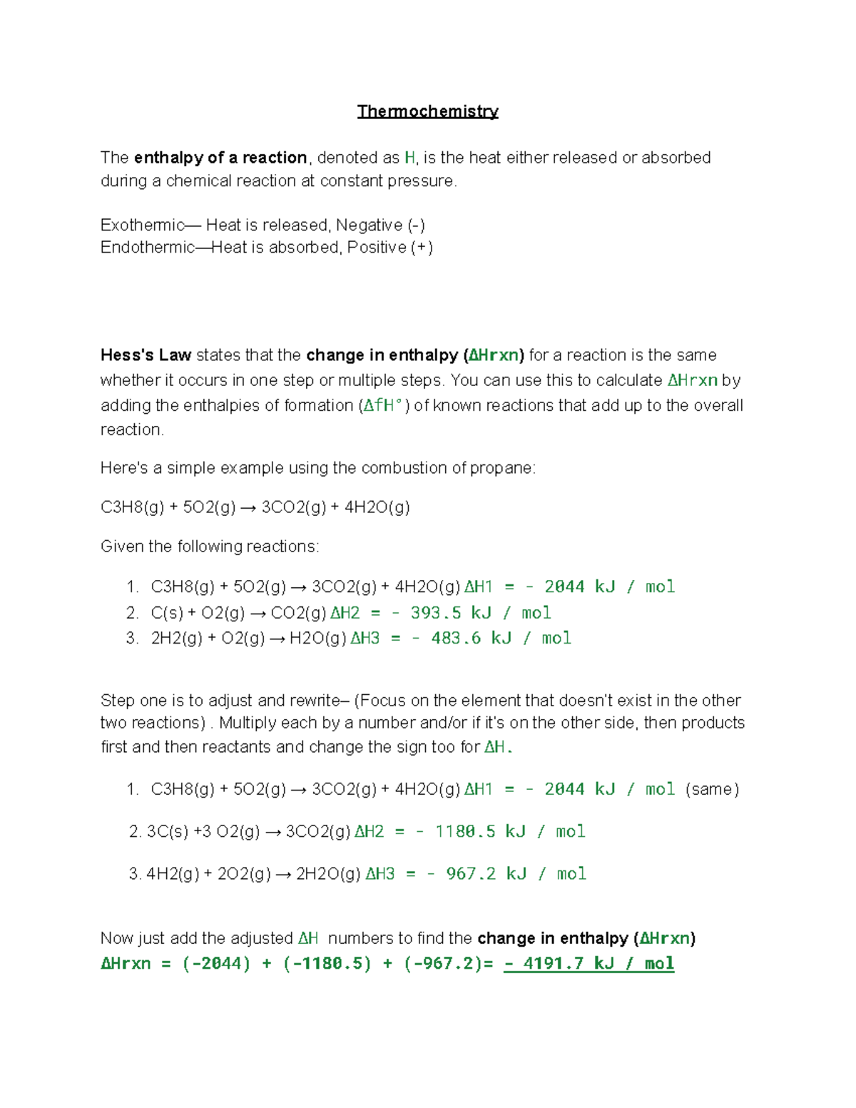 CHMA10 Thermochemistry: Understanding Enthalpy Changes in Reactions ...