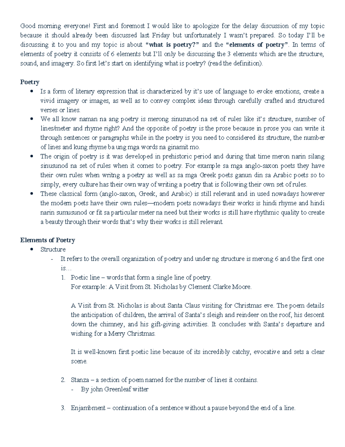 ENG 101: Elements of Poetry - Structure, Sound, and Imagery Summary ...