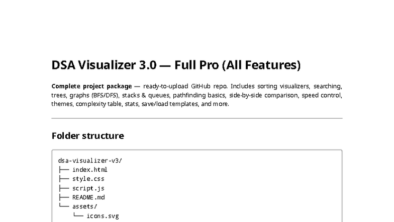 DSA Visualizer 3.0 Project Package: Complete GitHub Repo with Features - Studocu