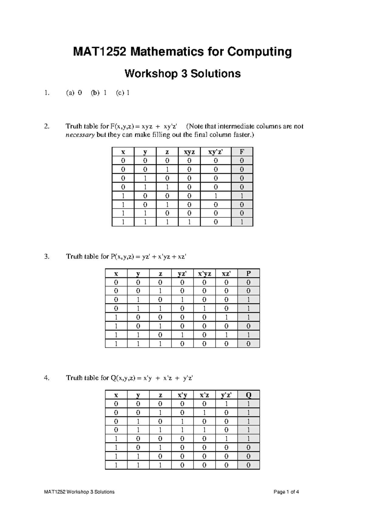MAT1252Workshop 3Solutions - MAT1252 Mathematics for Computing Workshop ...