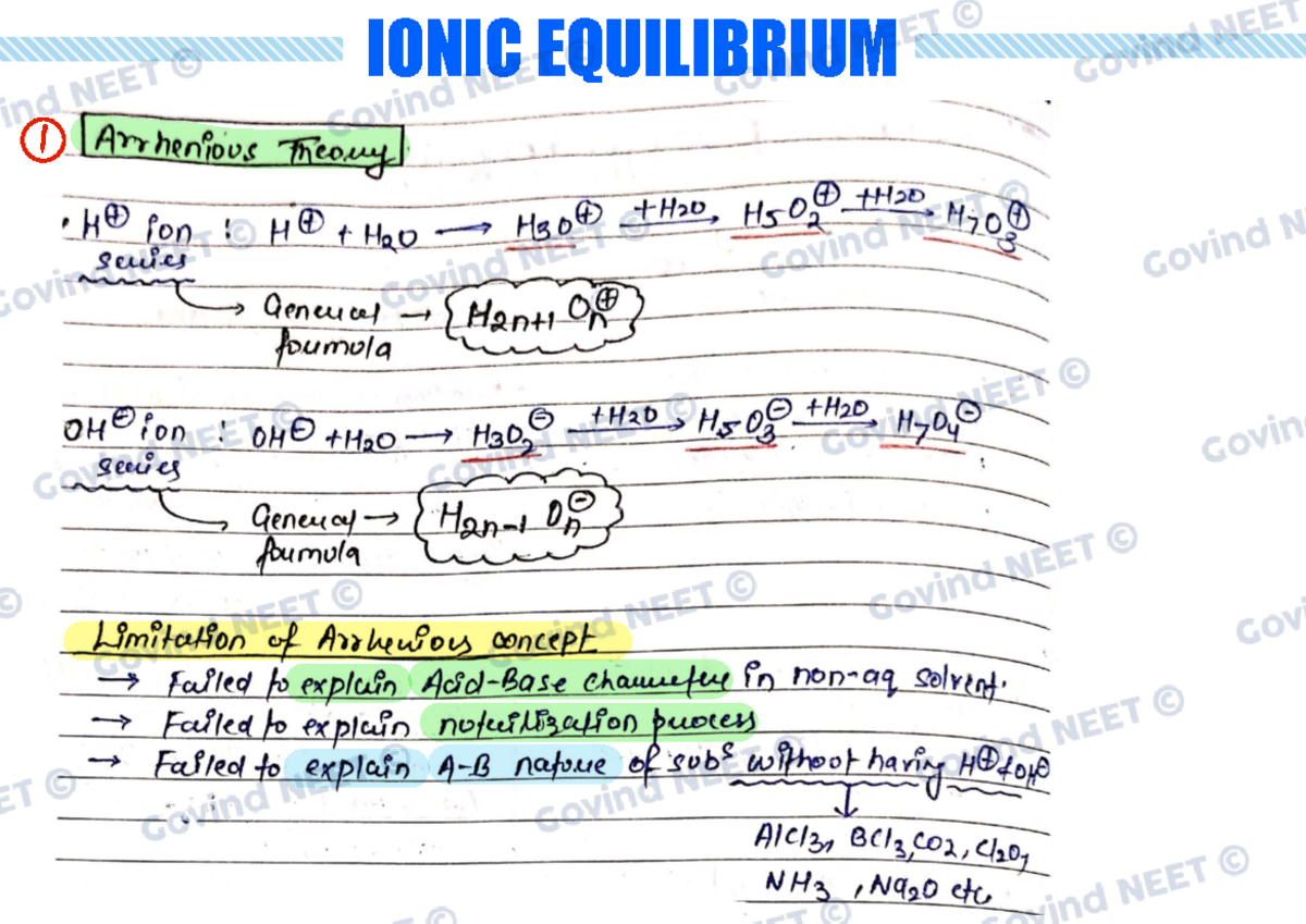 Ionic Equilibrium Study Notes for NEET Preparation - Studocu