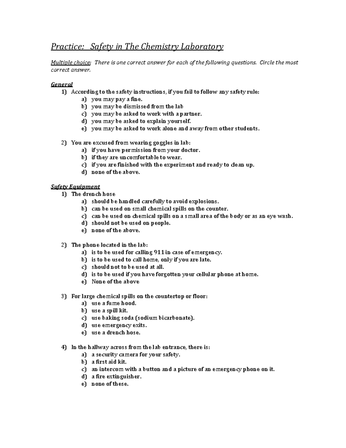 Safety Practices in Chemistry Lab: MCQ Guide (ACerritos 210427) - Studocu