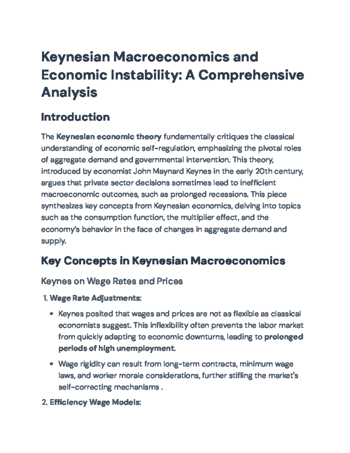 Keynesian Macroeconomics: An Analysis of Economic Instability and ...